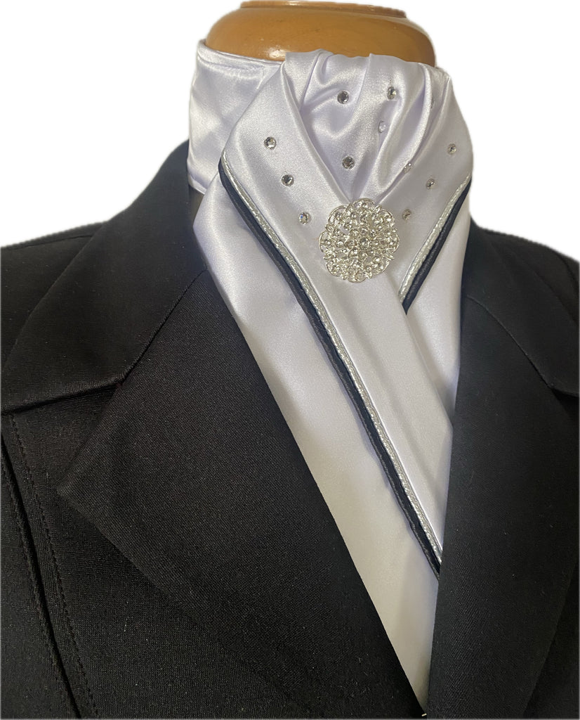 HHD White Dressage Equestrian Stock Tie Silver Black with Swarovski Cr ...