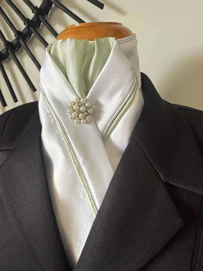 HHD White Dressage Equestrian Stock Tie in Sage Green and Silver ...