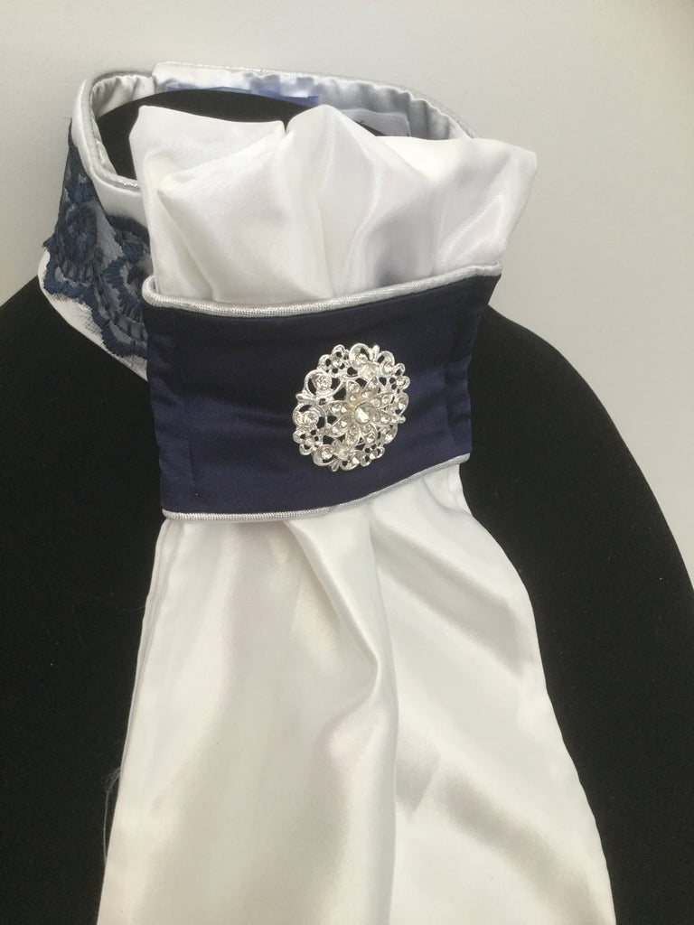 HHD ‘Dianna’ White & Navy Satin Lace Euro Stock – Heavenly Horse Designs