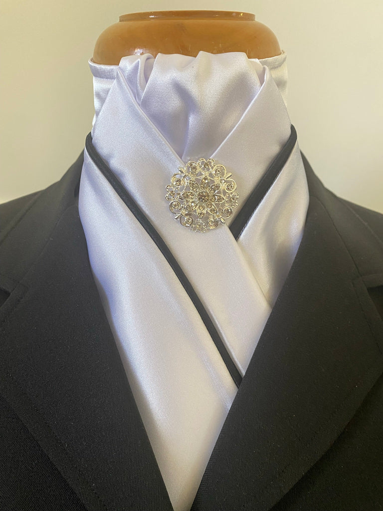 HHD White Custom Dressage Stock Tie Black Piping – Heavenly Horse Designs