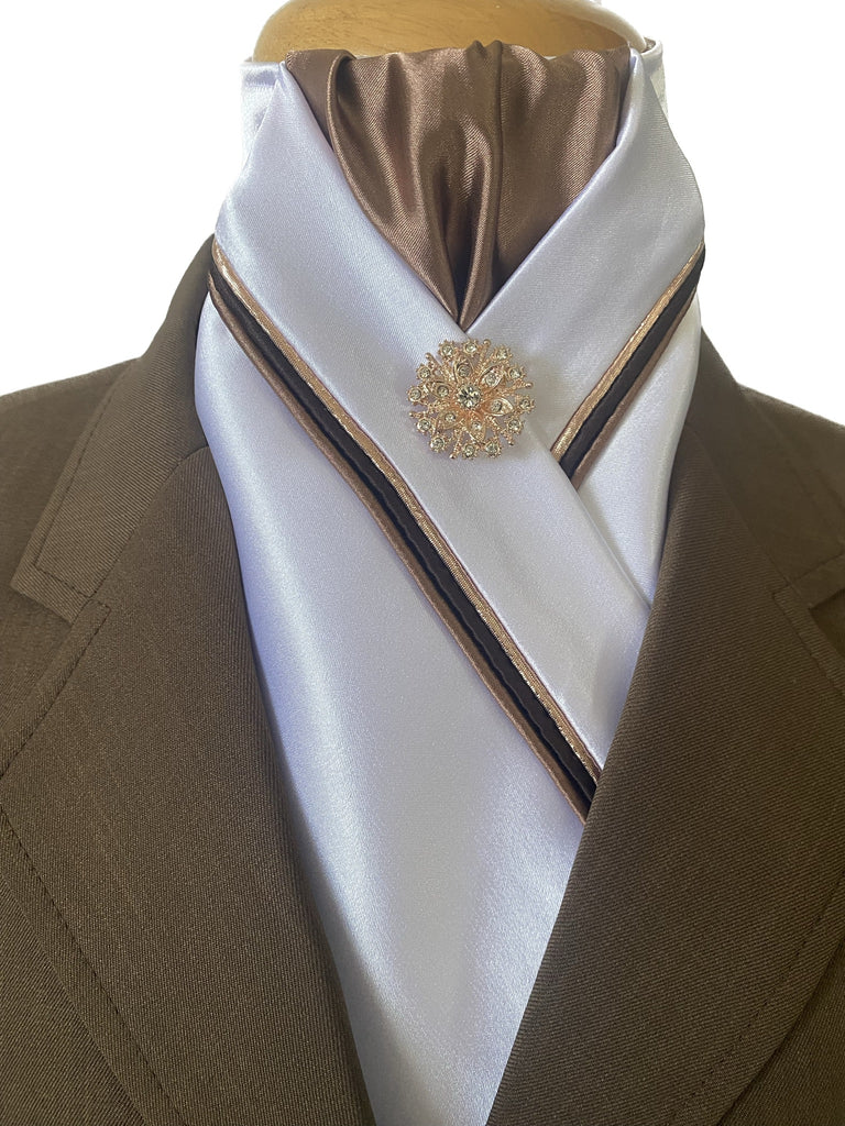 HHD Dressage Stock Tie Ivory or White, Triple Piping in Bronze, Brown ...