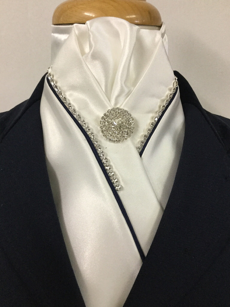 HHD White Satin Pretied Stock Tie Crystals & Black Piping – Heavenly ...