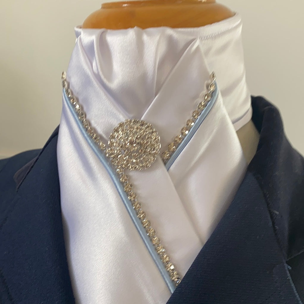 HHD Ivory or White Satin Pretied Satin Stock Tie Crystals & Light Blue ...